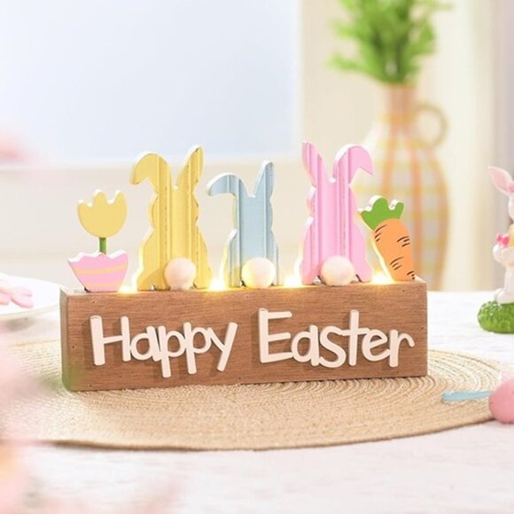 Holiday | New Lighted Wooden Easter Decor For Table Bunny Decorations ...